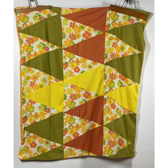Orage | Bedding | Vintage 7s Small Patchwork Quilt Flower Power 40 X 35 Orange Avocado Green ...